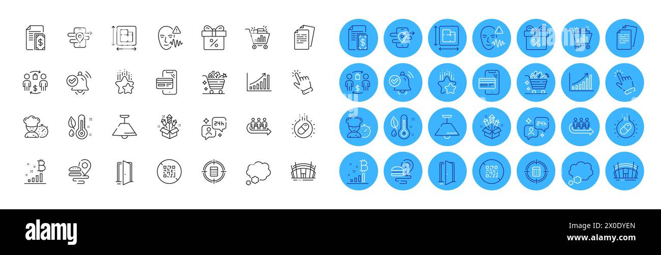 Qr code, Graph chart and Calculator target line icons pack. For web app ...