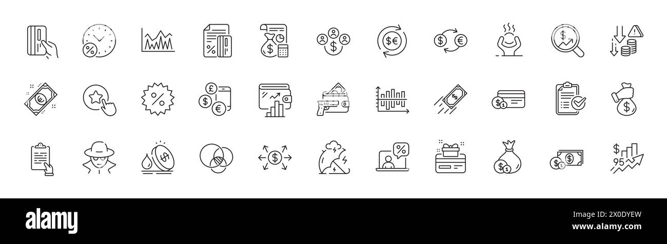 Dollar exchange, Armed robbery and Wallet line icons. For web app, printing. Line icons. Vector ...
