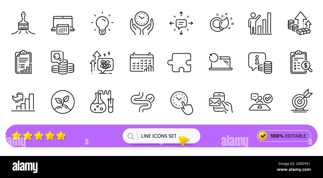 Calendar, Accounting report and Digestion line icons for web app ...