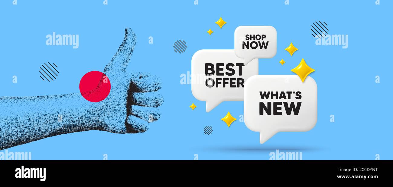 Whats new symbol. Special offer sign. Hand showing thumb up like ...