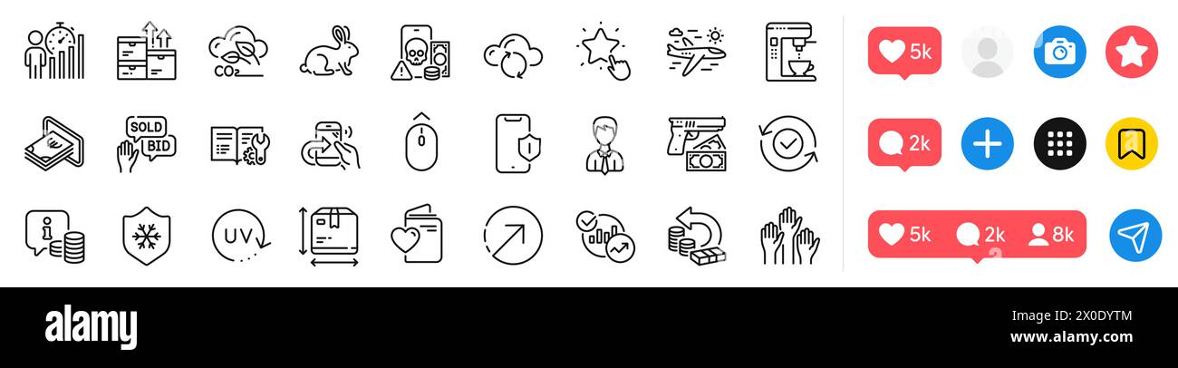 Cloud sync, Uv protection and Bid offer line icons pack. For web app ...