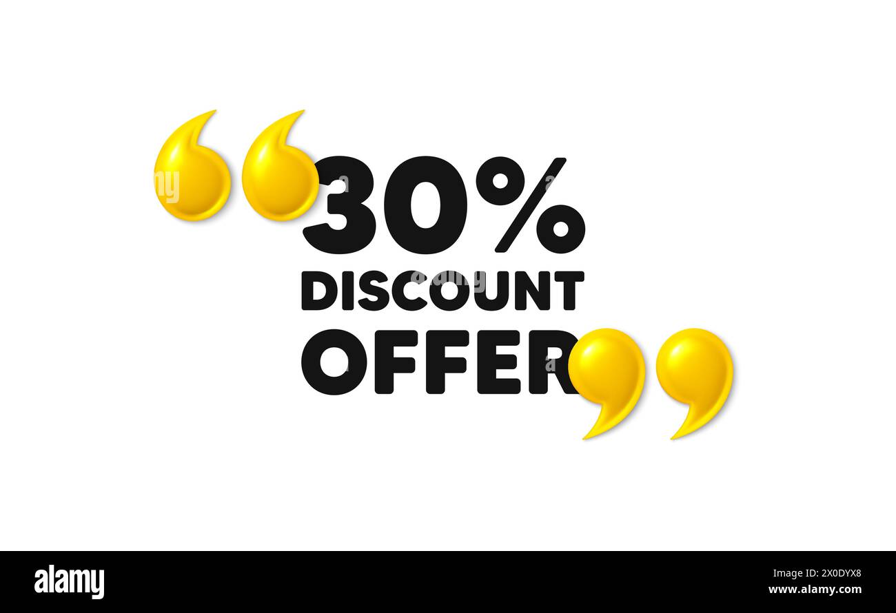 30 percent discount. Sale offer price sign. 3d quotation marks. Vector ...