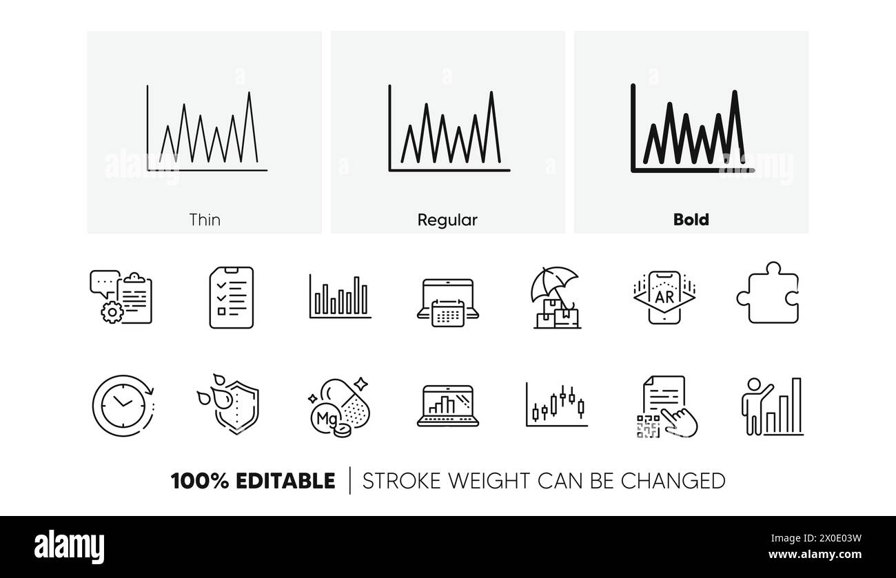 Clipboard, Augmented reality and Calendar line icons. For web app, printing. Line icons. Vector ...