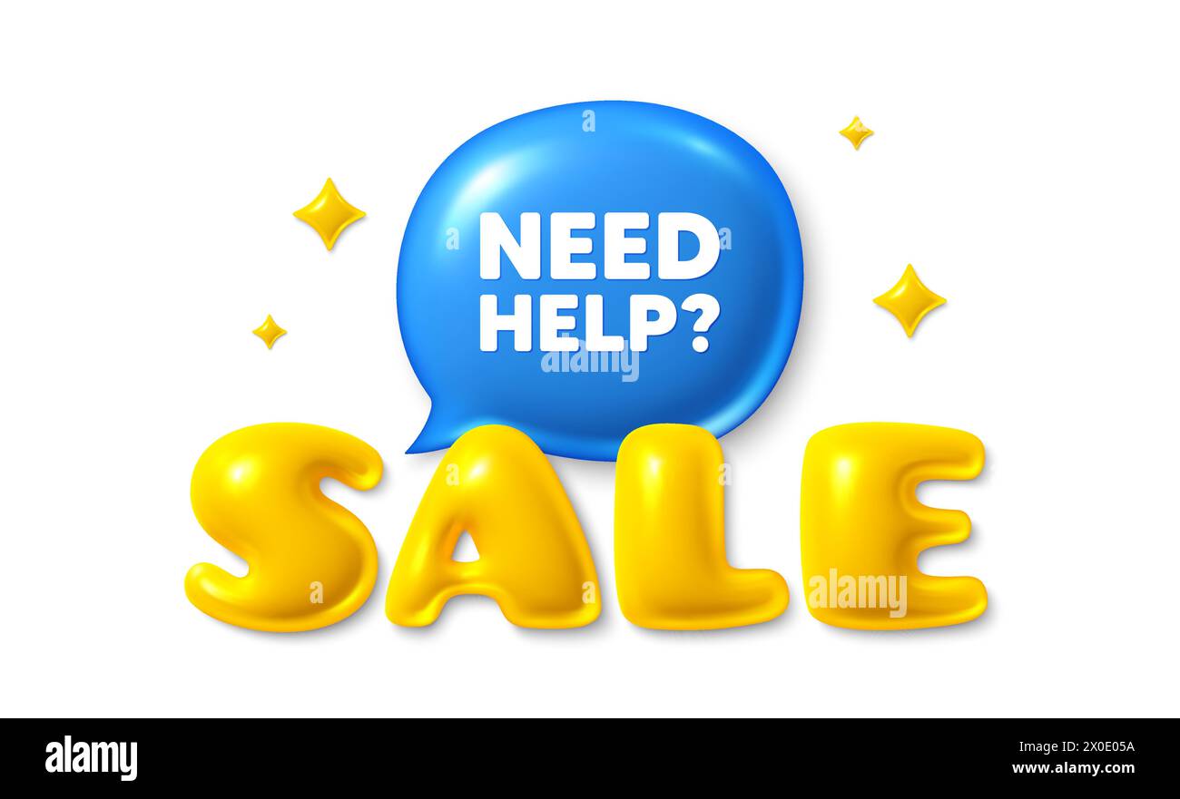 Need help symbol. Support service sign. Sale text 3d banner with chat ...