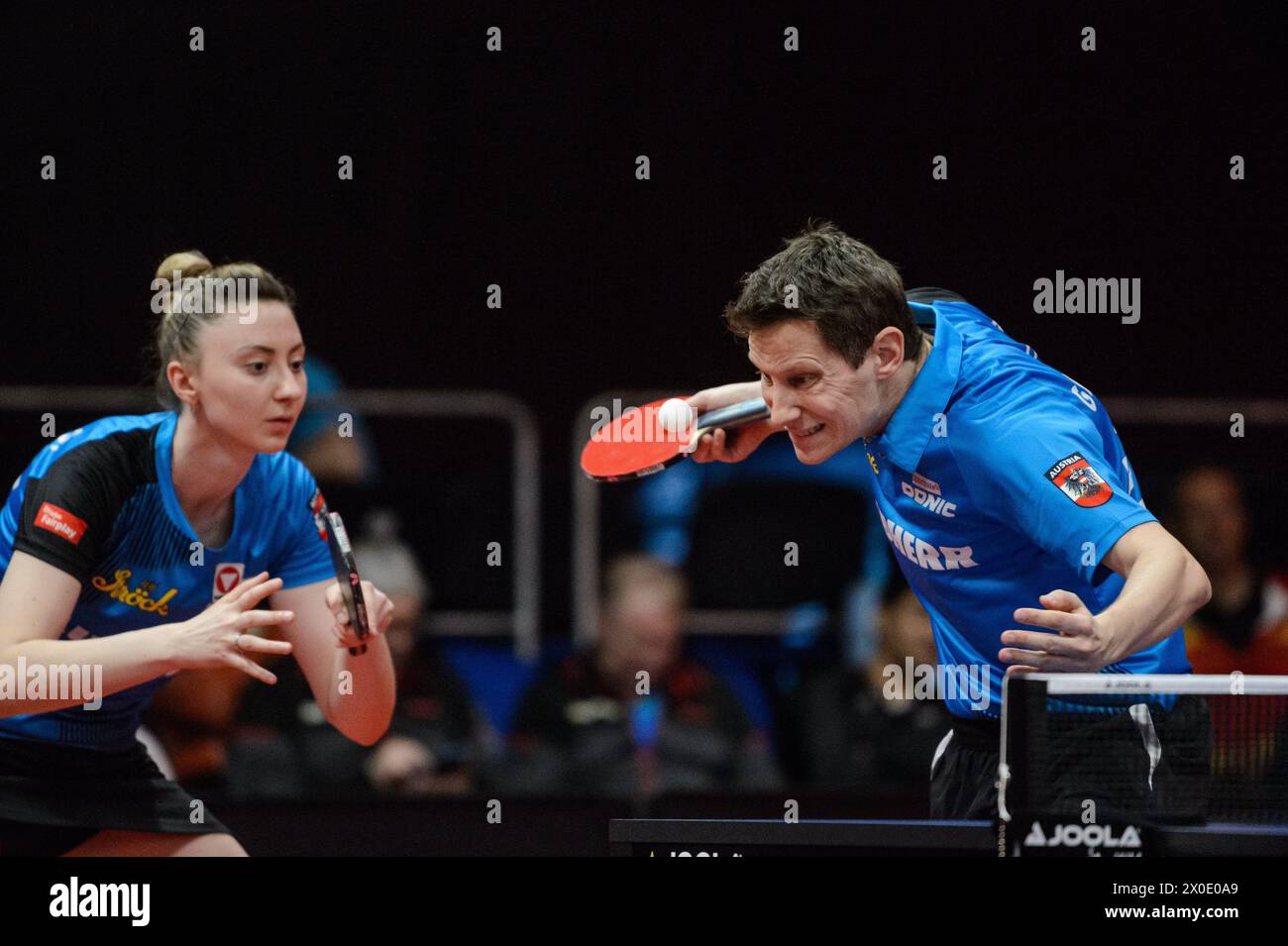 Robert GARDOS, Sofia POLCANOVA during World Mixed Doubles Olympics Qualification, on April 11 ...