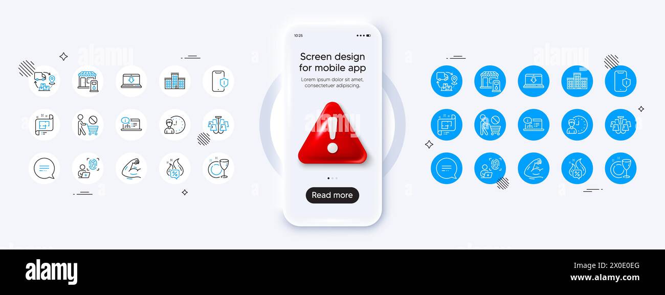 Online documentation, Hot offer and Stop shopping line icons. For web app, printing Vector Stock ...