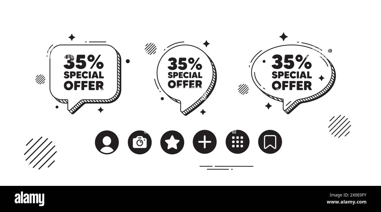 35 percent discount offer. Sale price promo sign. Speech bubble offer ...