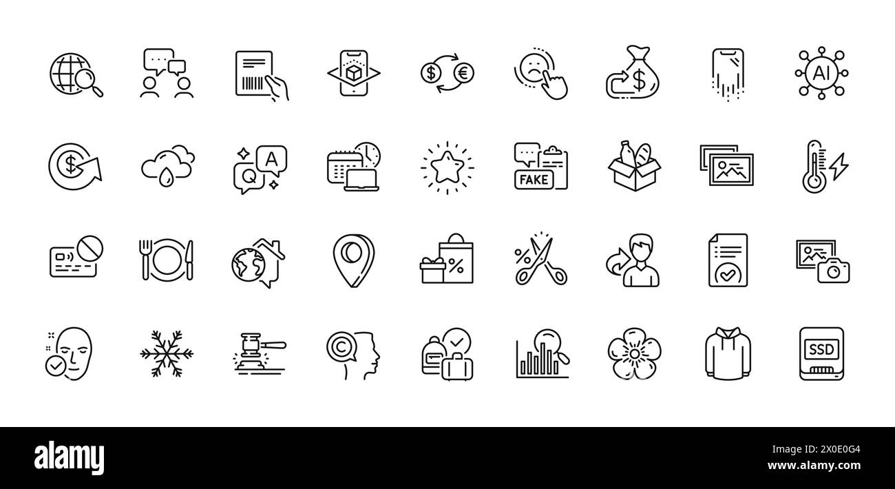 Dollar exchange, Electricity power and Ssd line icons pack. For web app ...
