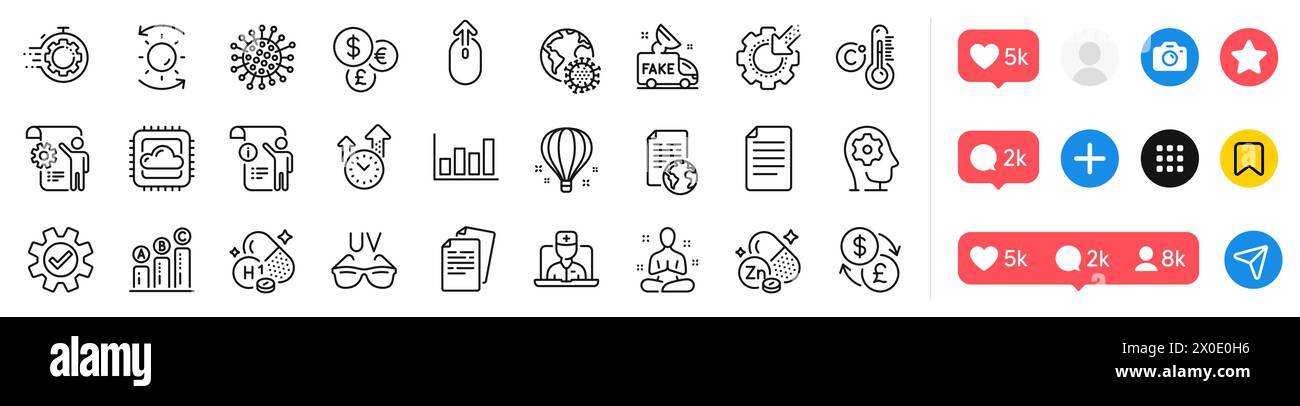 Report diagram, Documents and Coronavirus line icons pack. For web app. Social media icons ...