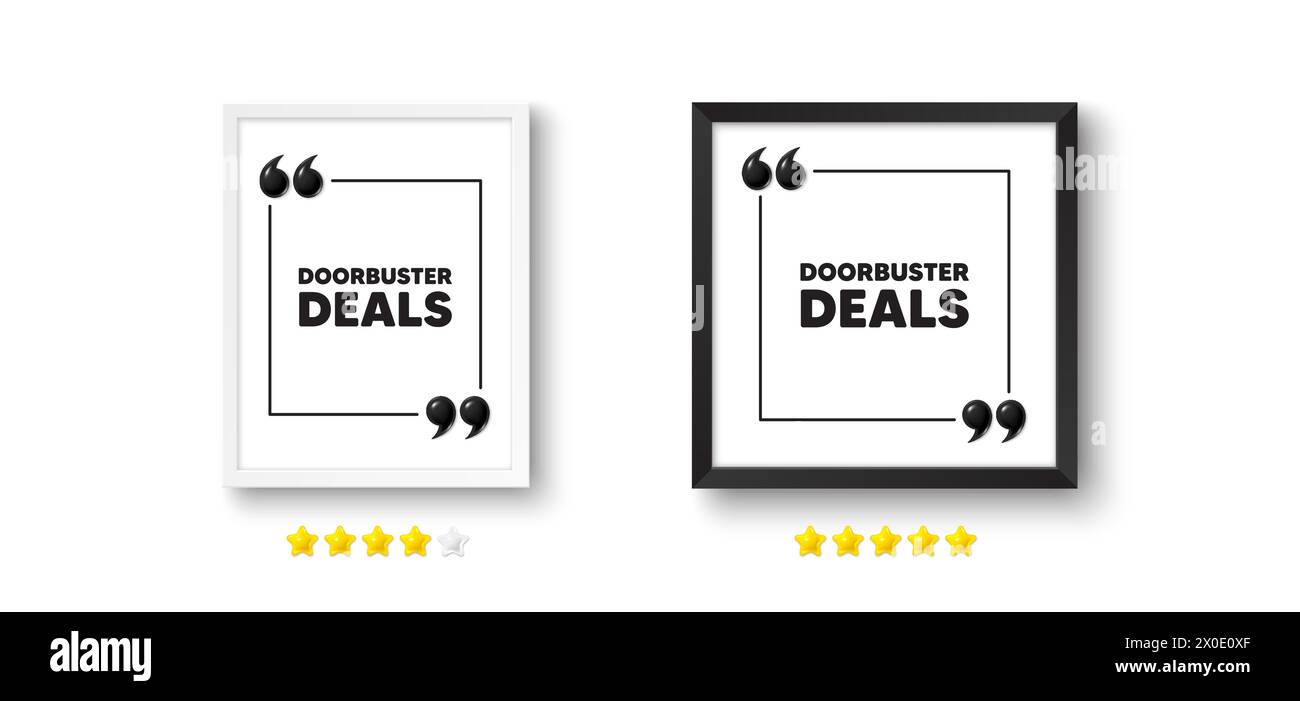 Doorbuster deals tag. Special offer price sign. Picture frame with 3d ...