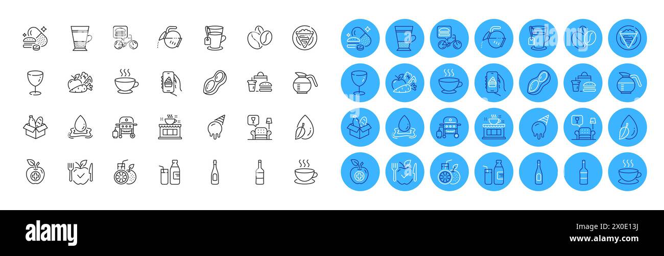 Overeating pills, Vegetables and Ice cream line icons pack. For web app ...