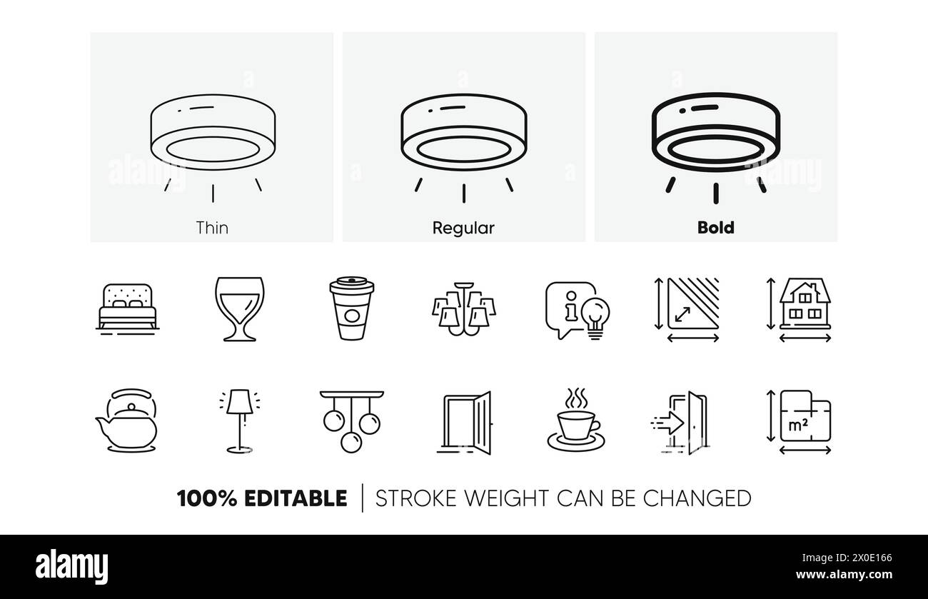 Entrance, Stand lamp and Ceiling lamp line icons. For web app, printing ...