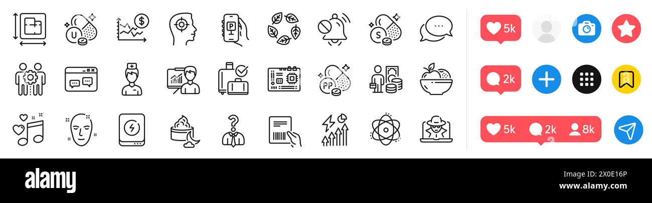 Parcel invoice, Motherboard and Hiring employees line icons pack. For ...