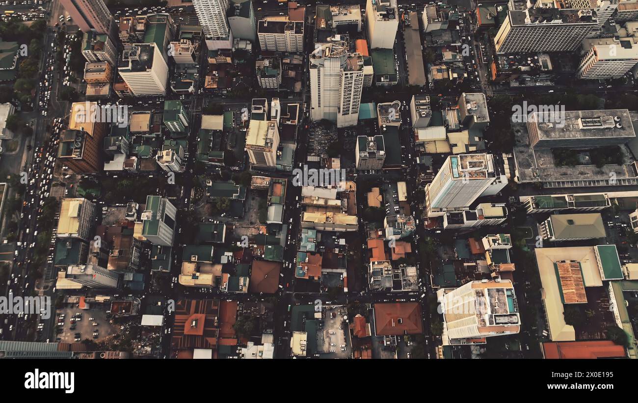 Top down of skyscrapers roofs aerial. Manila metropolis city ...