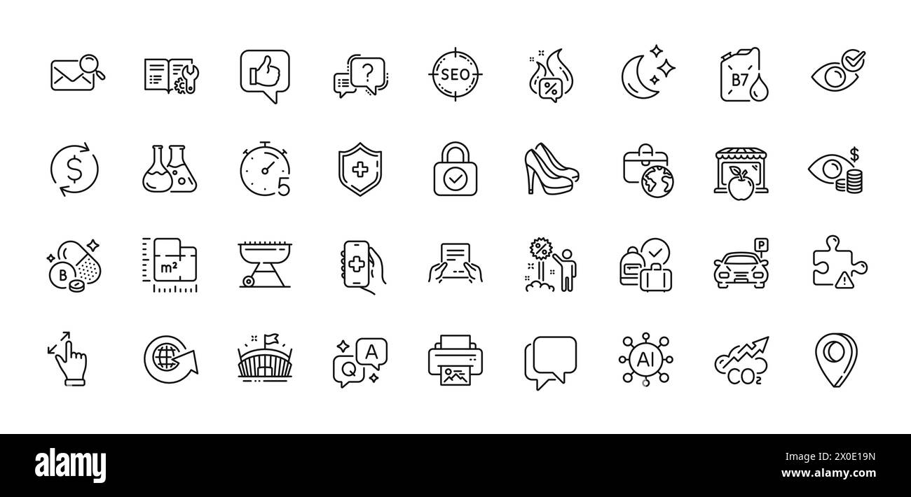 Print image, Global business and Receive file line icons pack. For web ...