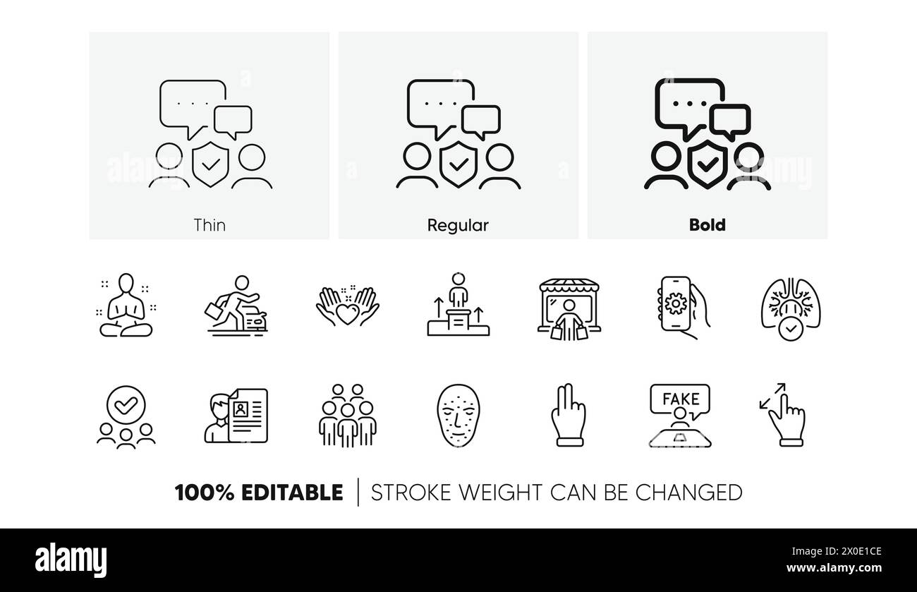 Click hand, Fake review and Security agency line icons. For web app ...