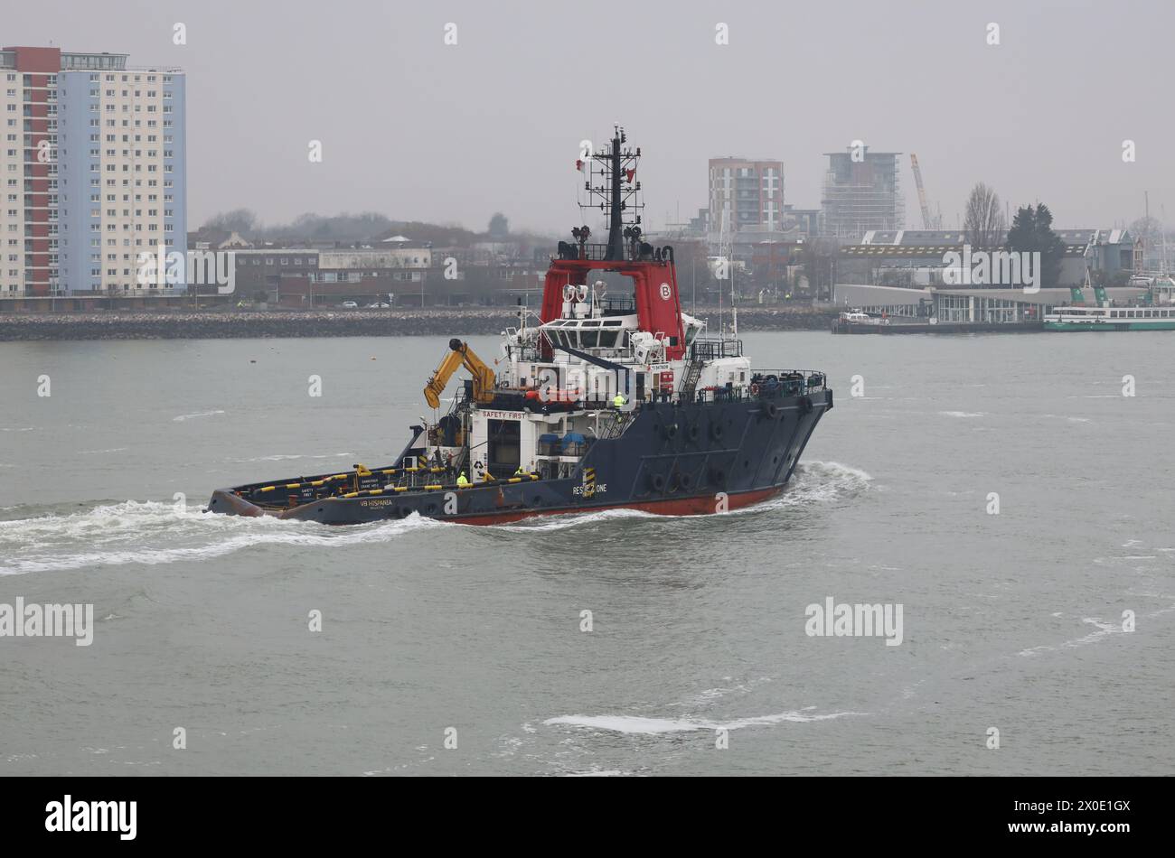 Light rain falls as the Maltese registered ocean going tug VB HISPANIA ...