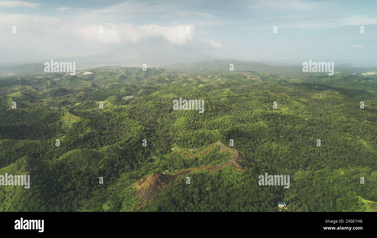 Misty green rainforest mounts aerial view at Legazpi, Philippines, Asia ...