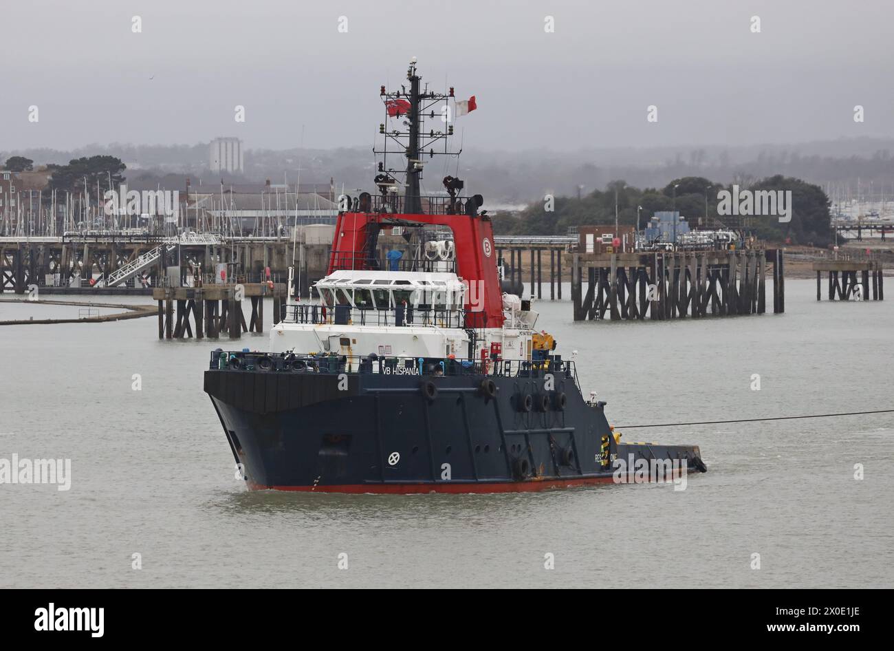 The ocean going tug VB HISPANIA heading out of the harbour Stock Photo ...