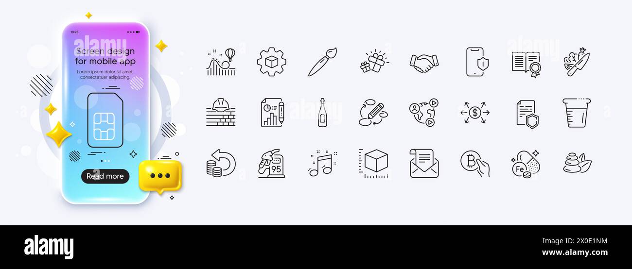 Data security, Cooking beaker and Mail newsletter line icons for web ...