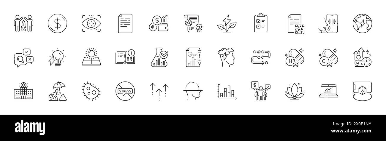 Risk management, Bacteria and Augmented reality line icons. For web app ...