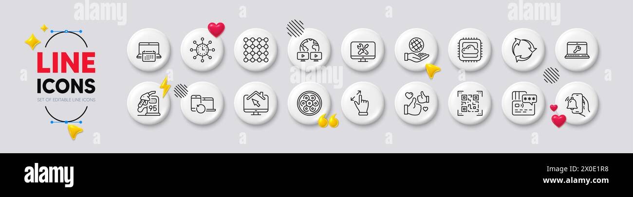 Like, Touchscreen gesture and Cable section line icons. For web app, printing. White buttons 3d ...