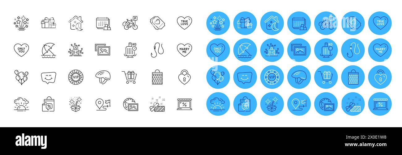 Shopping cart, Fireworks and Web photo line icons pack. For web app. Color icon buttons. Vector ...