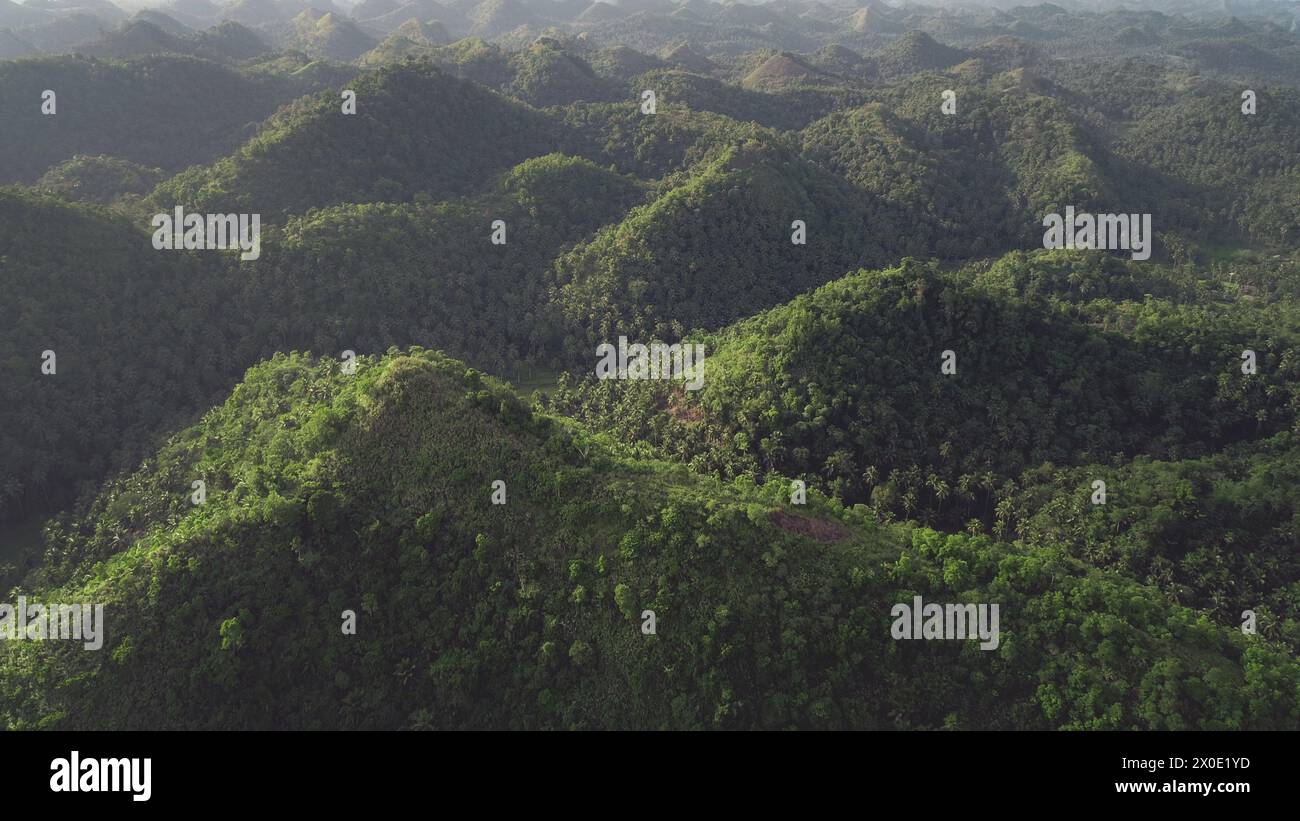 Timelapse Philippines landscape aerial: mist hills view at sunny day ...