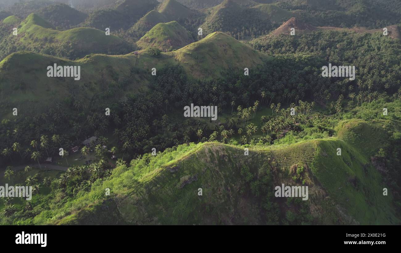 Tropical green mount aerial: rainforest greenery on ranges at Legazpi ...