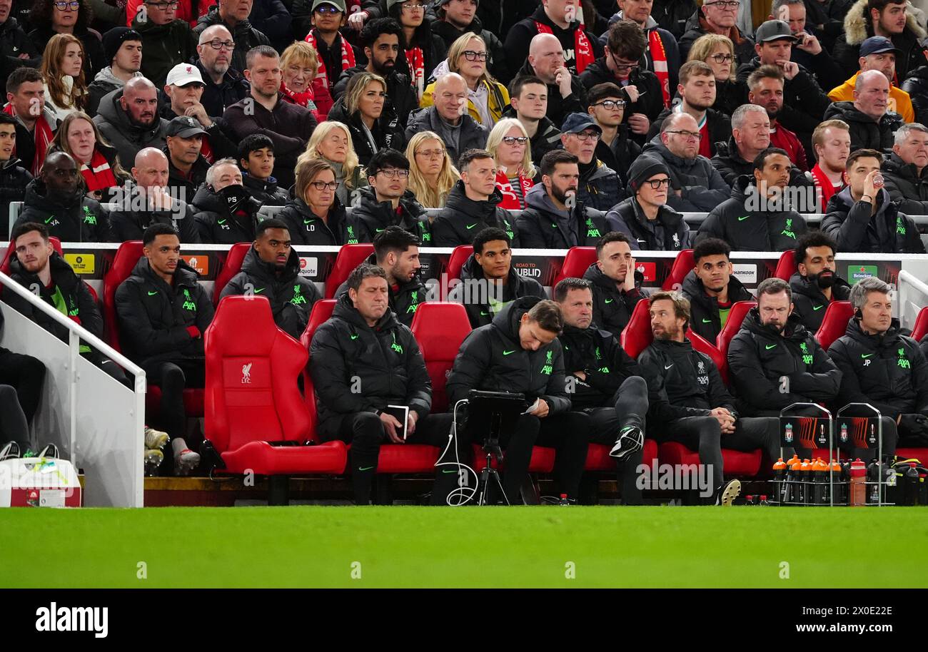 Liverpool bench, back row, from left, Andrew Robertson, Trent Alexander ...