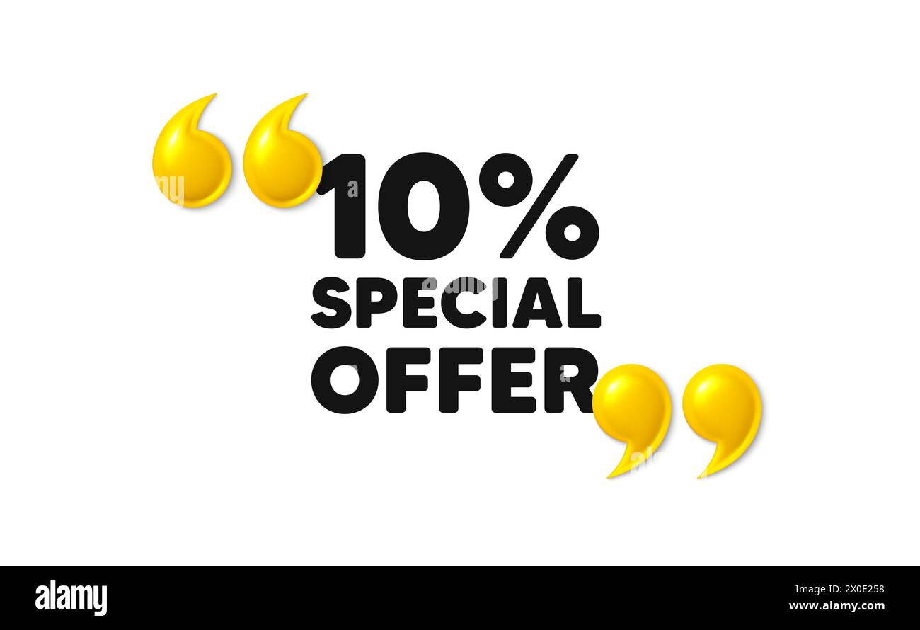 10 percent discount offer. Sale price promo sign. 3d quotation marks ...