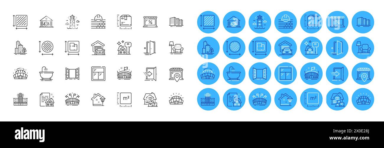 Armchair, Street light and Lighthouse line icons pack. For web app. Color icon buttons. Vector ...