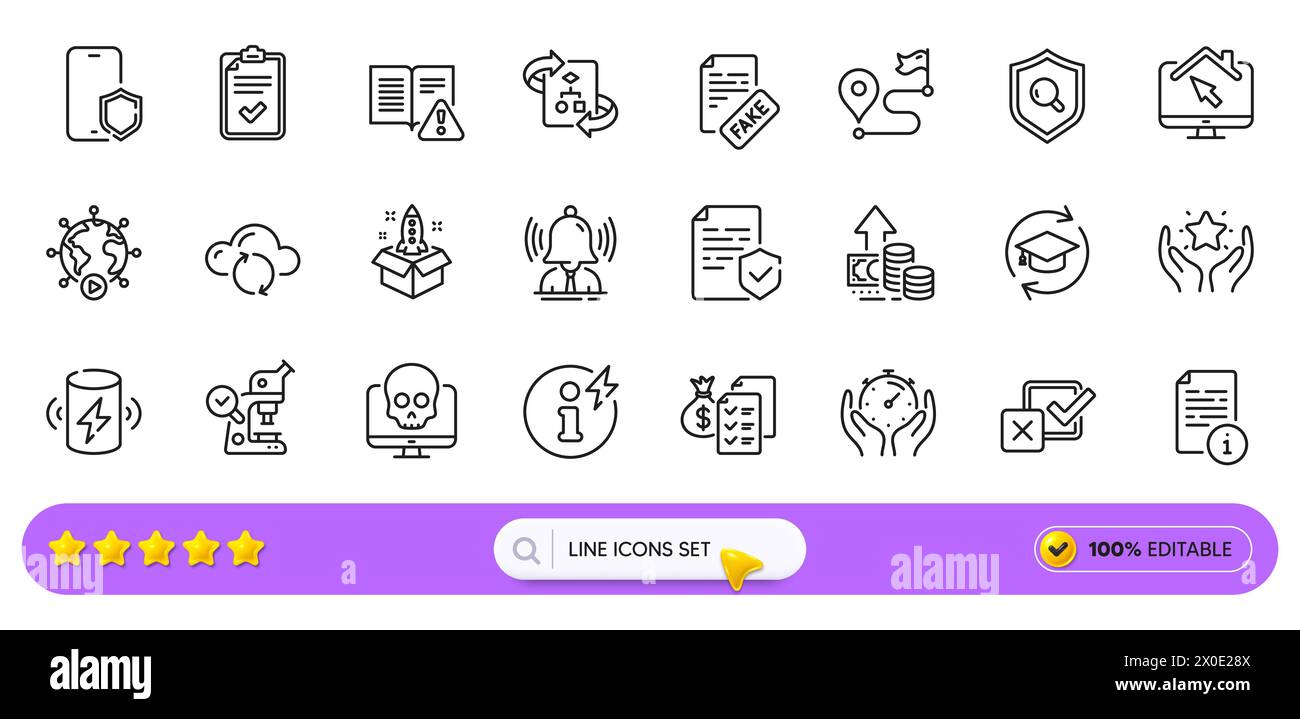 Checklist, Power info and Charge battery line icons for web app. Pictogram icon. Line icons ...