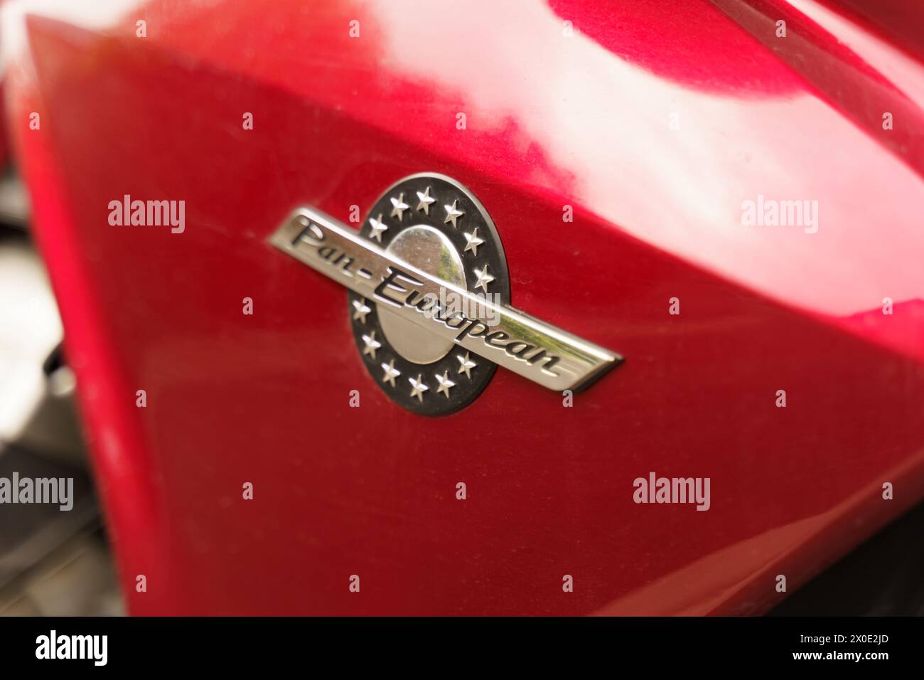 Cambrai, France - May 21, 2023: A detailed view of the emblem on a red ...