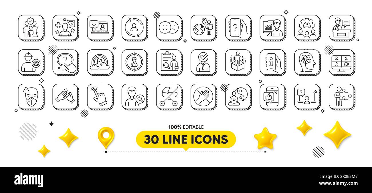 Puzzle, Mobile like and Medical mask line icons pack. For web app. 3d ...