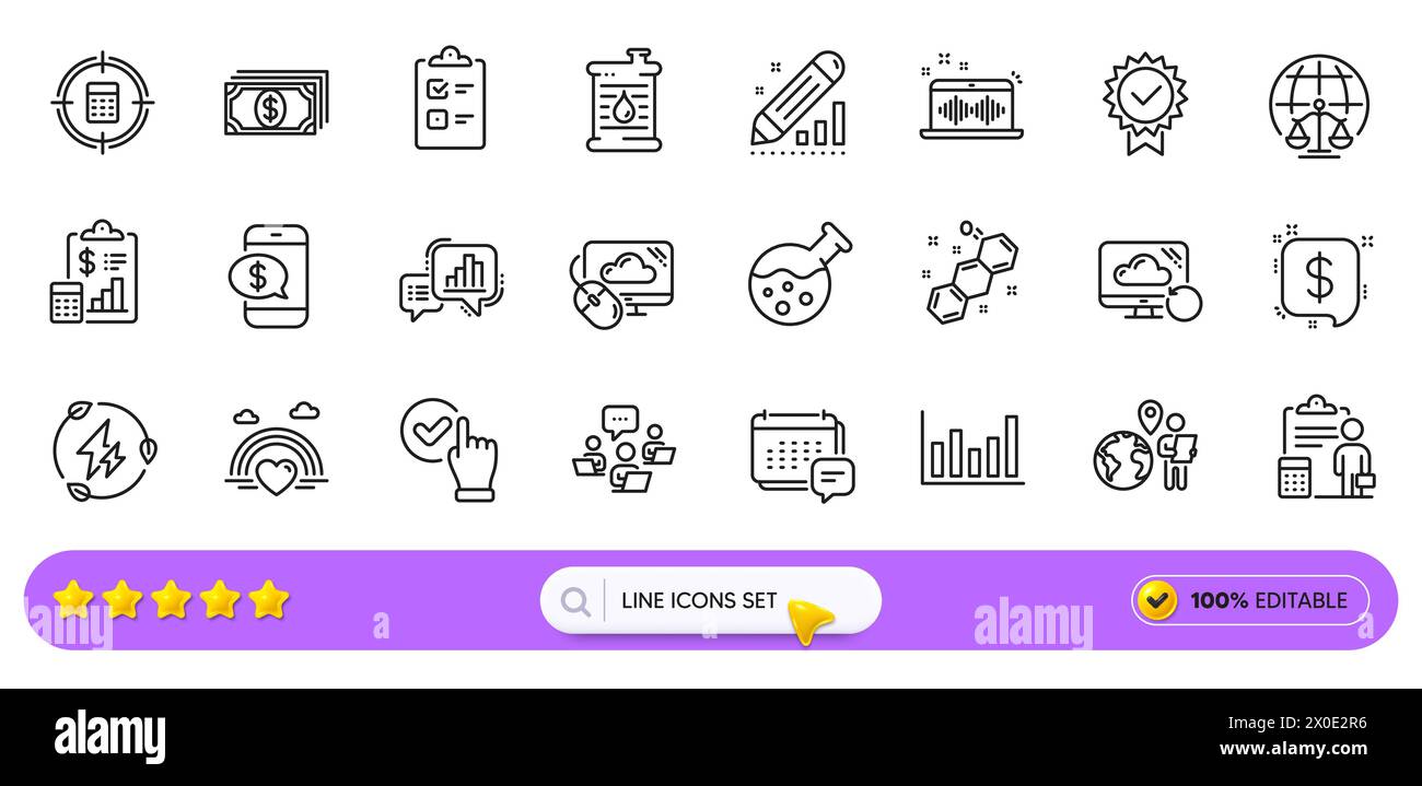 Checkbox, Payment and Green electricity line icons for web app. Pictogram icon. Line icons ...