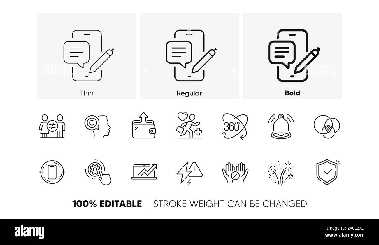 Cogwheel settings, Lightning bolt and Wallet line icons. For web app, printing. Line icons ...