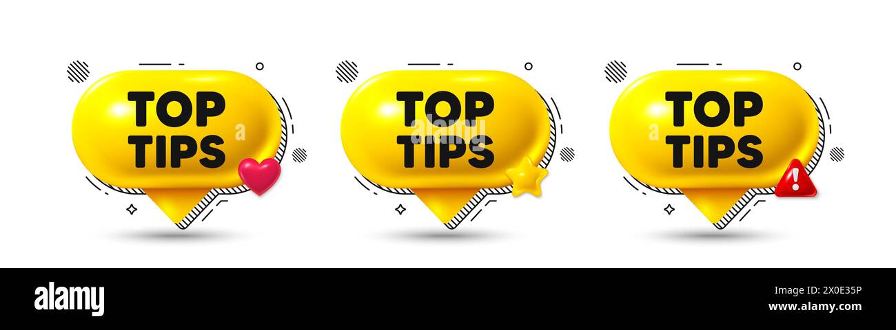 Top tips symbol. Education faq sign. Chat speech bubble 3d icons ...