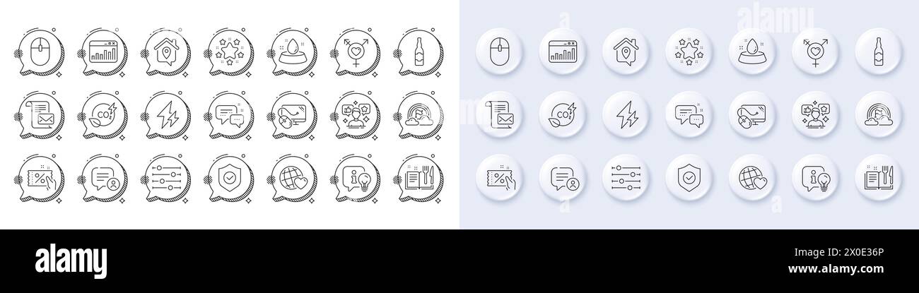 Employees messenger, Lamp and Chat bubble line icons. For web app, printing. Line icons. Vector ...