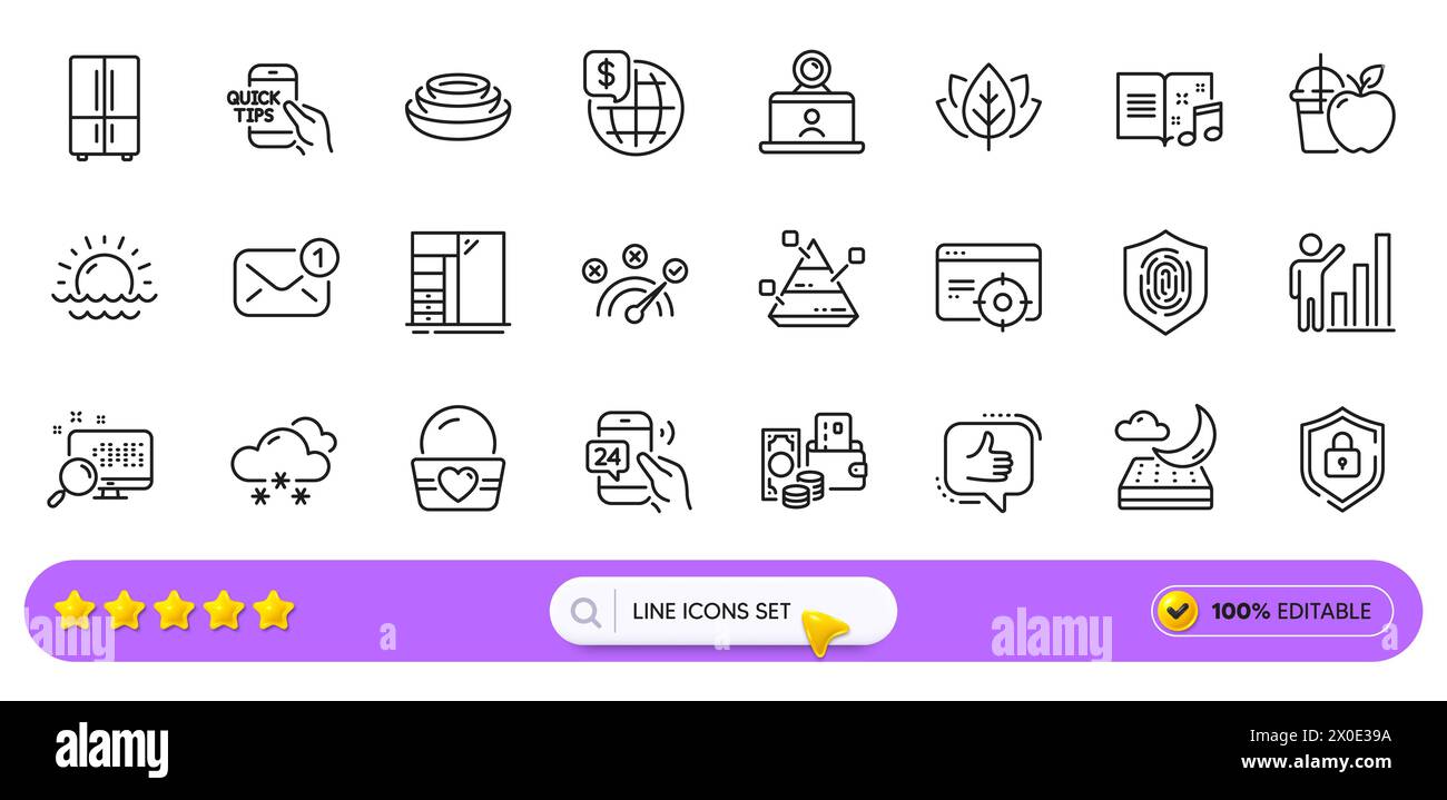 Sunset, Seo targeting and Like line icons for web app. Pictogram icon. Line icons. Vector Stock ...