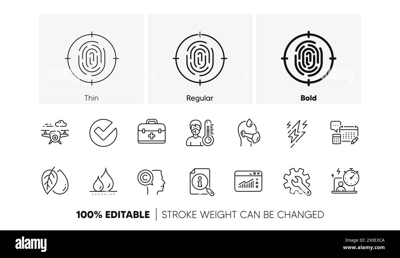 Lightning bolt, Timer and Sick man line icons. For web app, printing. Line icons. Vector Stock ...