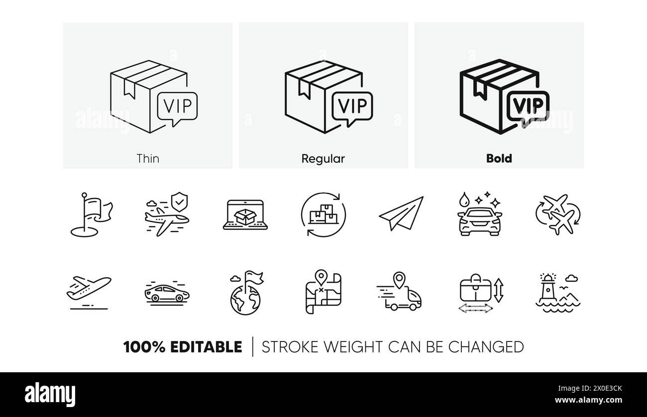 Delivery change, Car and Paper plane line icons. For web app, printing. Line icons. Vector Stock ...