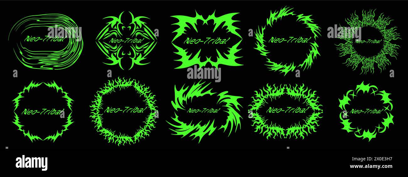 Neo Tribal frame set. Cyber sigilism elements, gothic y2k sharp spikes ...