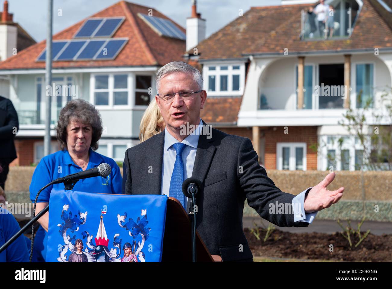Andrew Rosindell MP speaking at an event to unveil a statue honouring ...