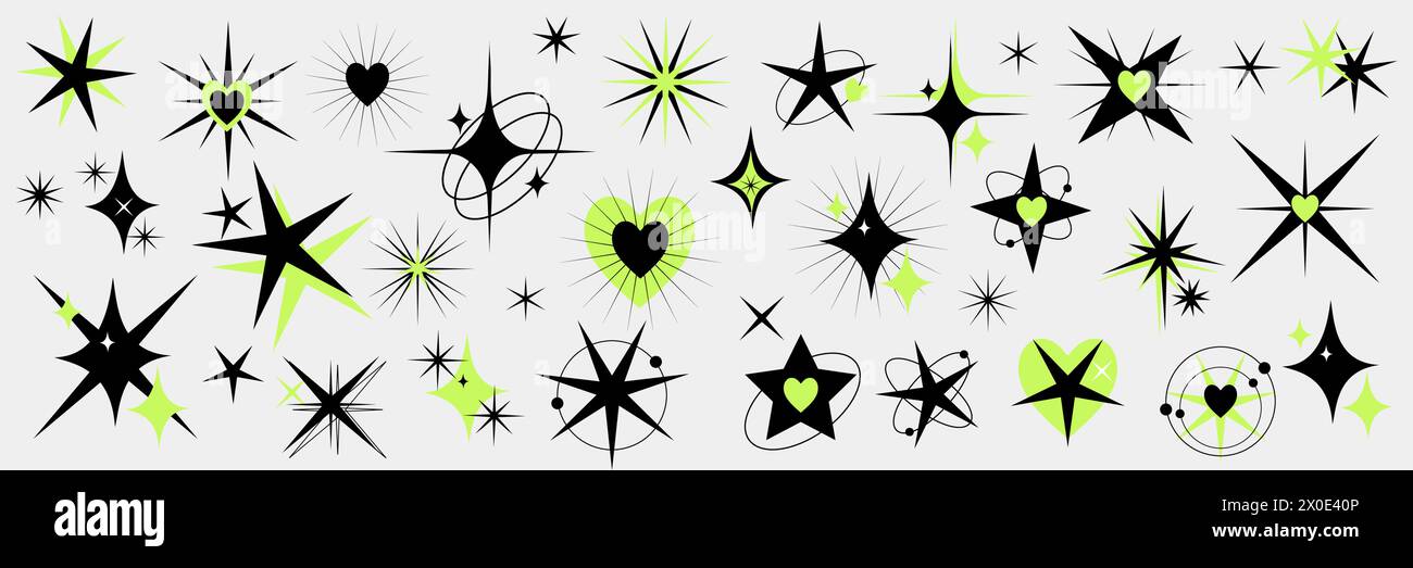 Y2k star icon set.Cute magic shiny element. starburst and retro ...