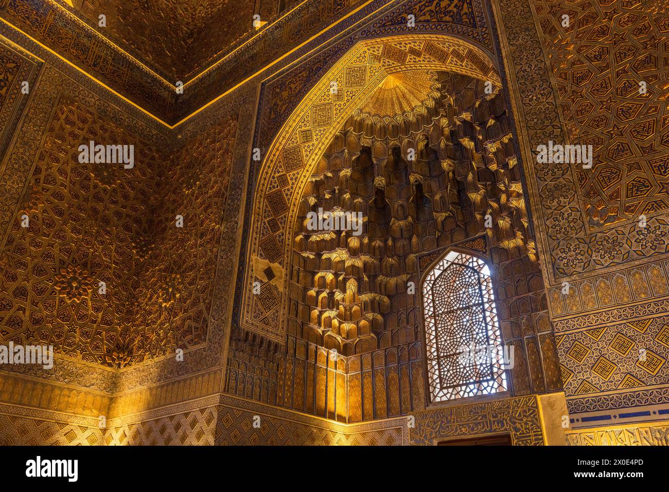 Inside the Gur-e-Amir mausoleum, deep niche and diverse muqarnas ...
