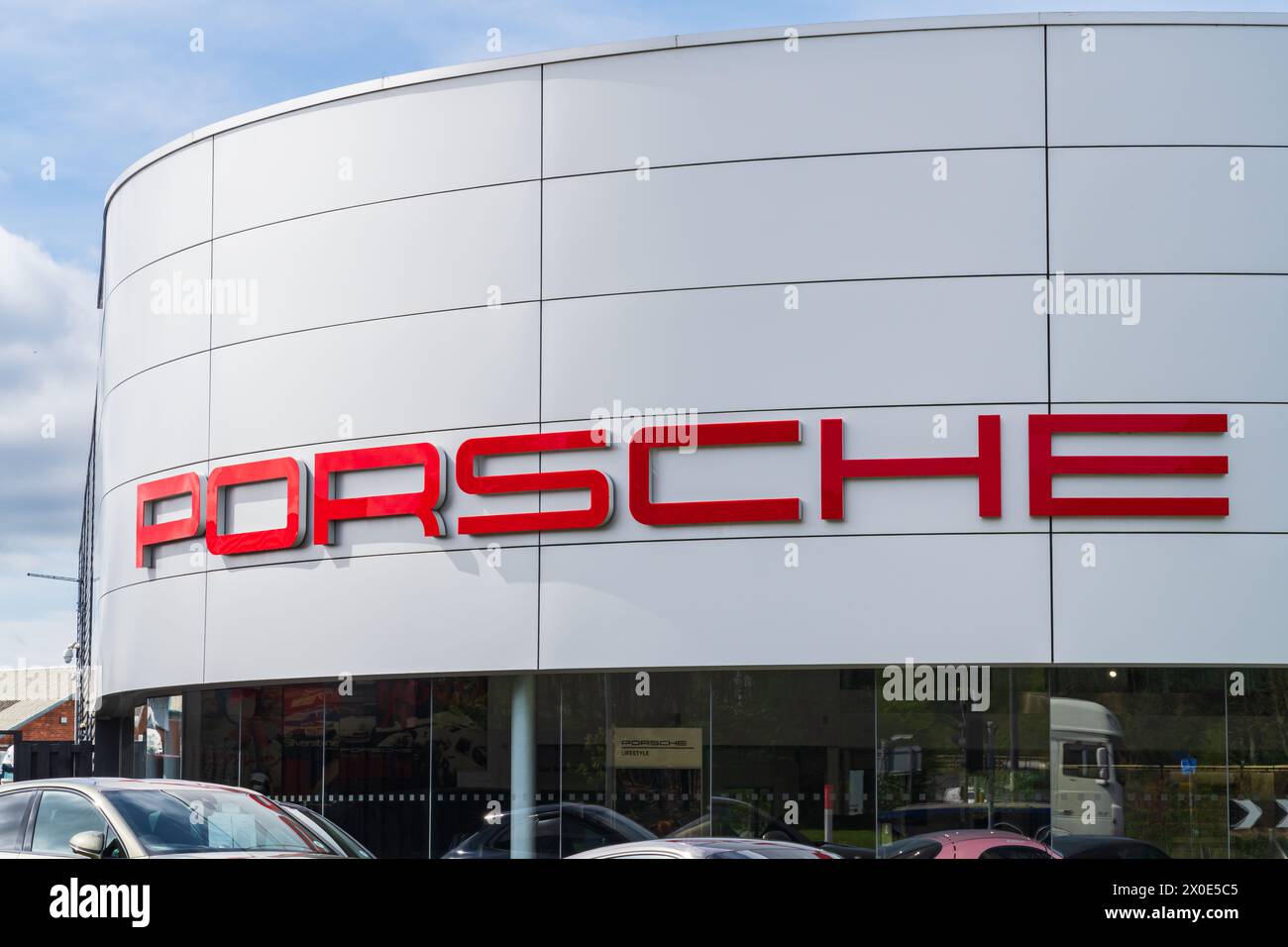 Wolverhampton, UK – April 11 2024: External signage at a Porsche ...
