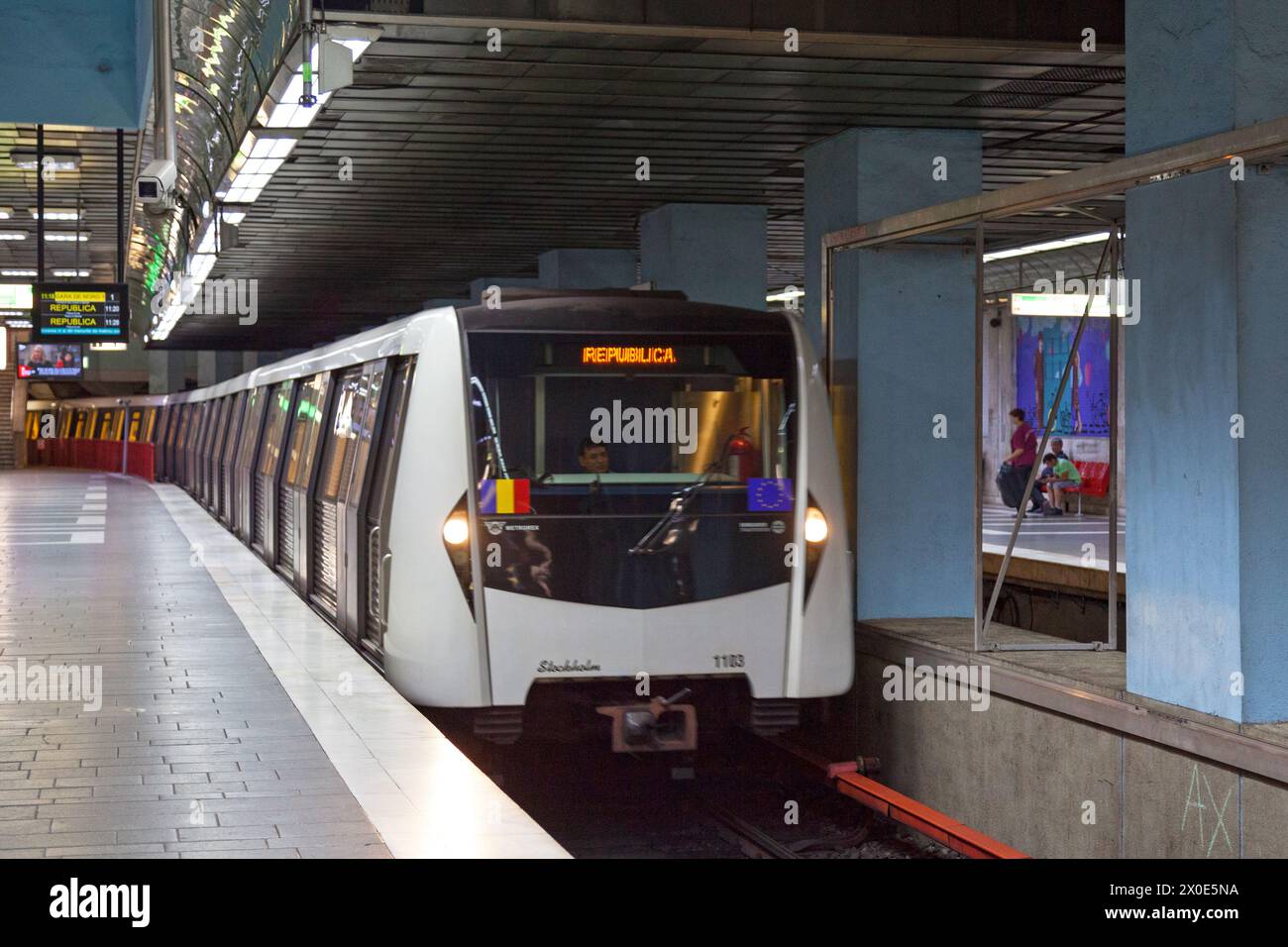 Bucharest, Romania - June 24 2018: Metro train arriving at a subway ...