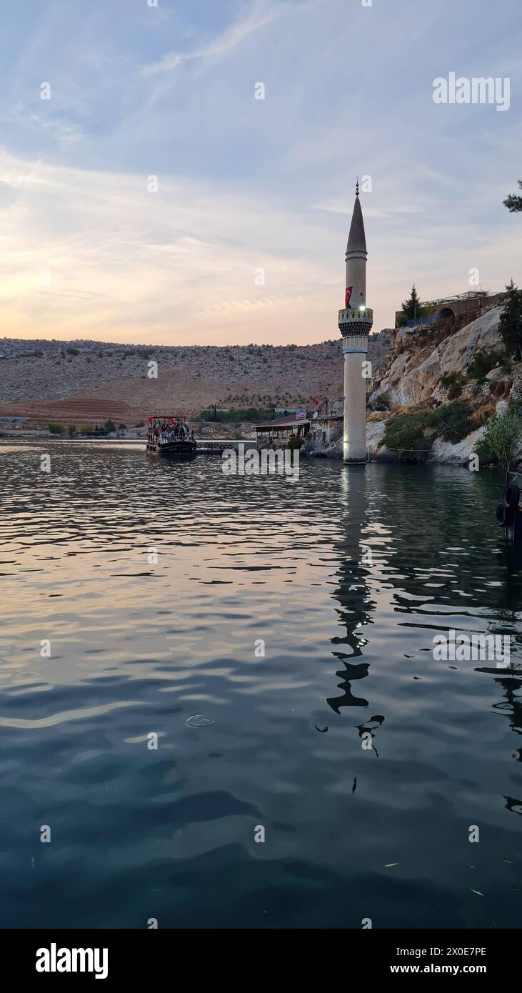 Halfeti, Turkey - 18 July 2023: Halfeti village with sunken mosque and ...