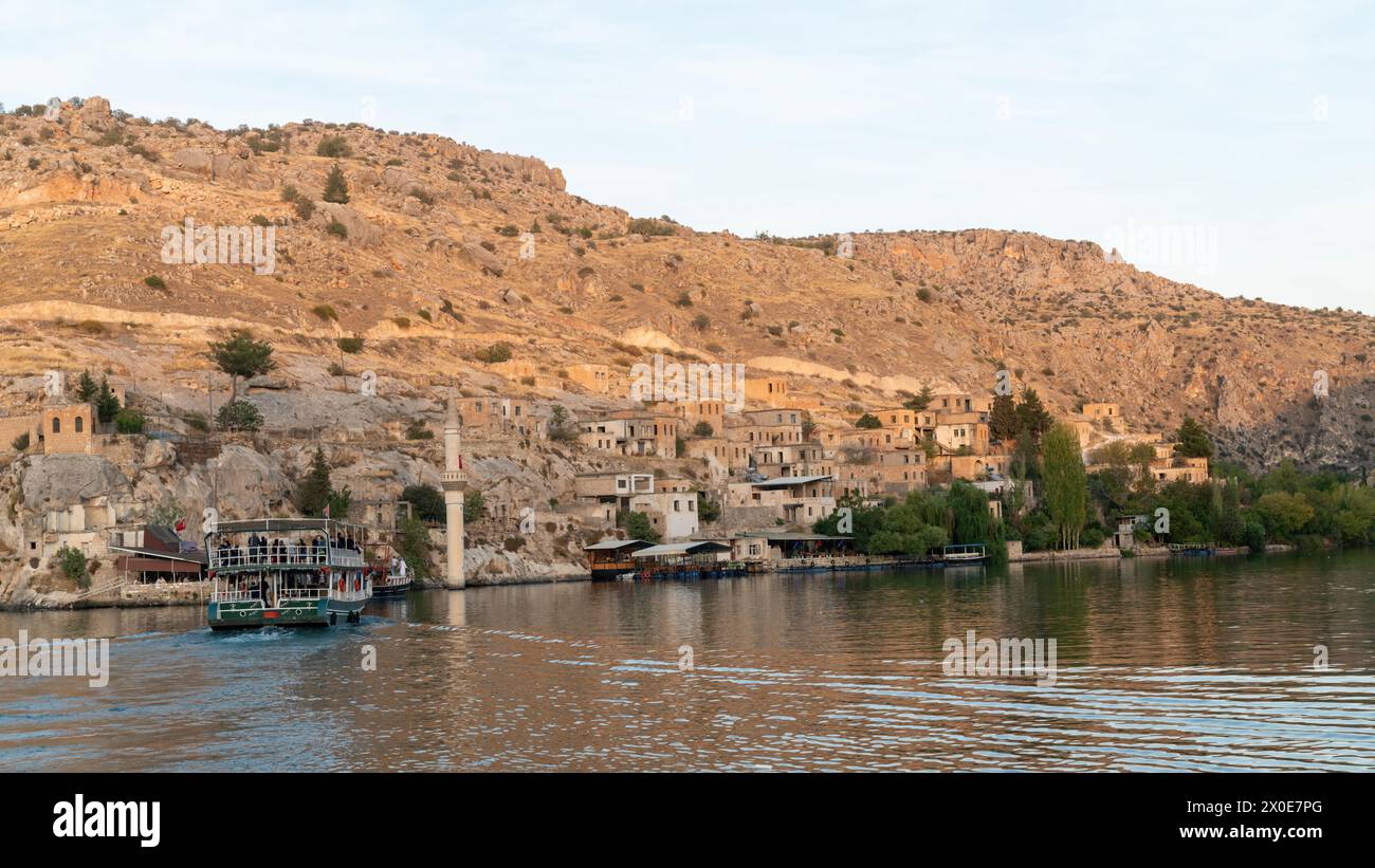 Halfeti, Turkey - 18 July 2023: Halfeti village with sunken mosque and ...